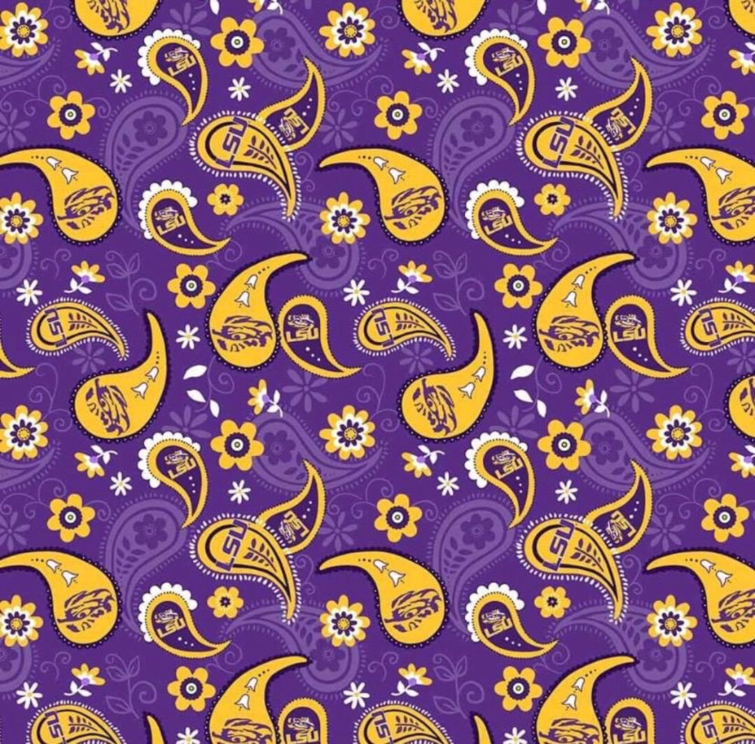 Louisiana State University LSU Tigers Bandana Paisley Cotton Fabric - 1 ...