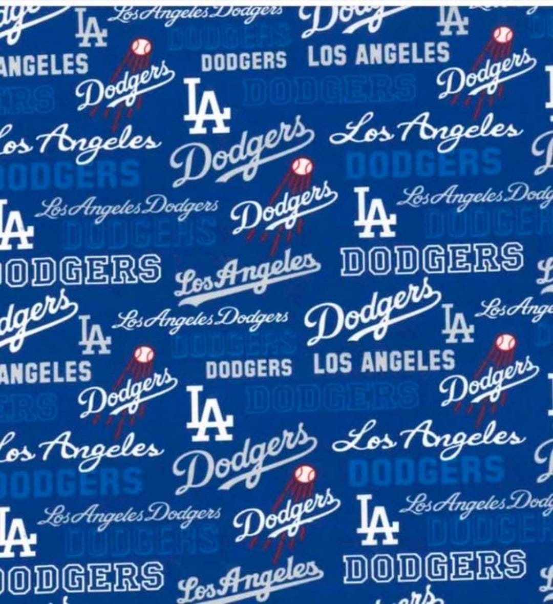 MLB Los Angeles Dodgers Cotton LA Text Word Name and Logo Fabric - 1/2 ...