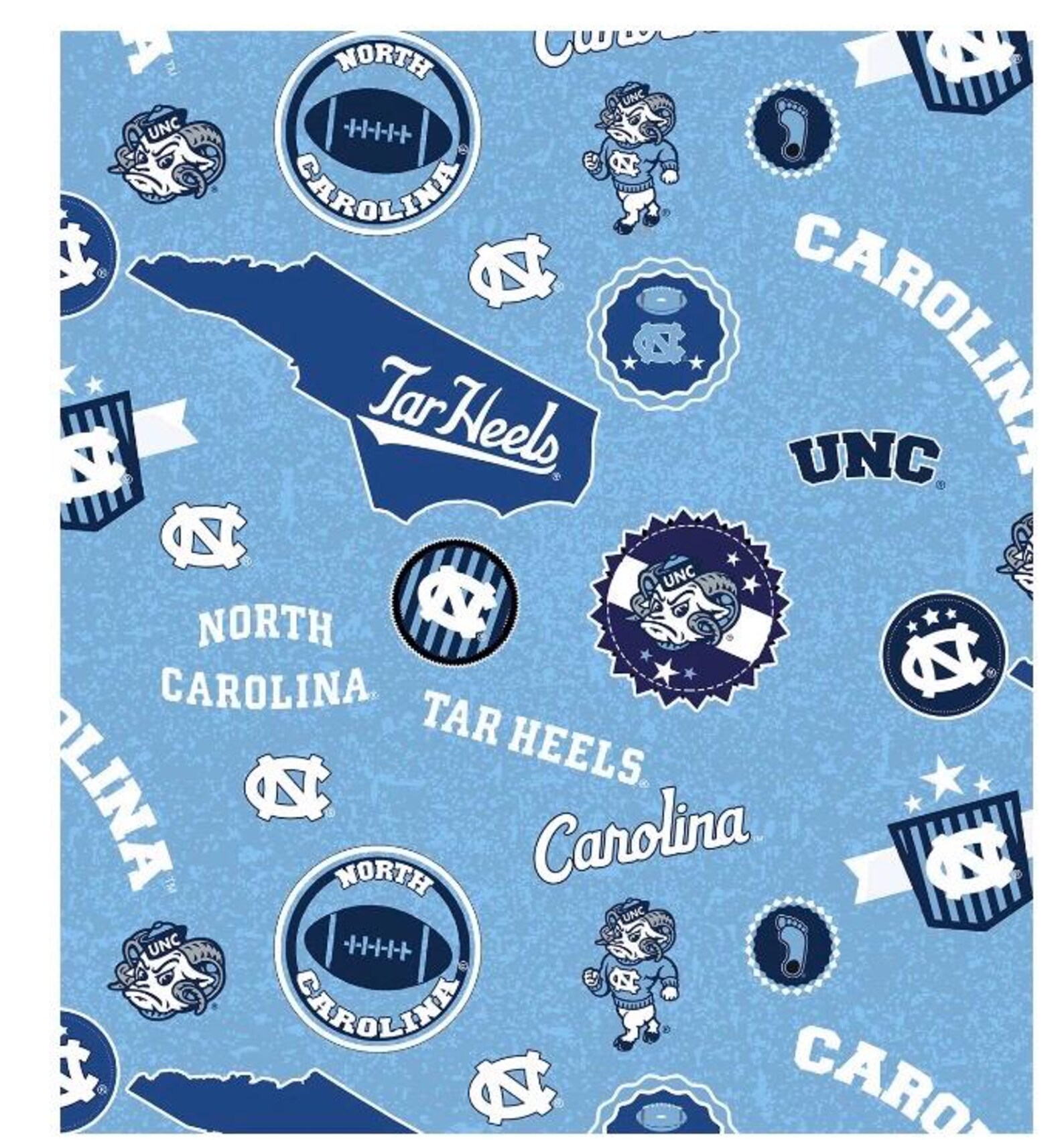 University of North Carolina Tarheel Home State Cotton Fabric - 1/2 ...