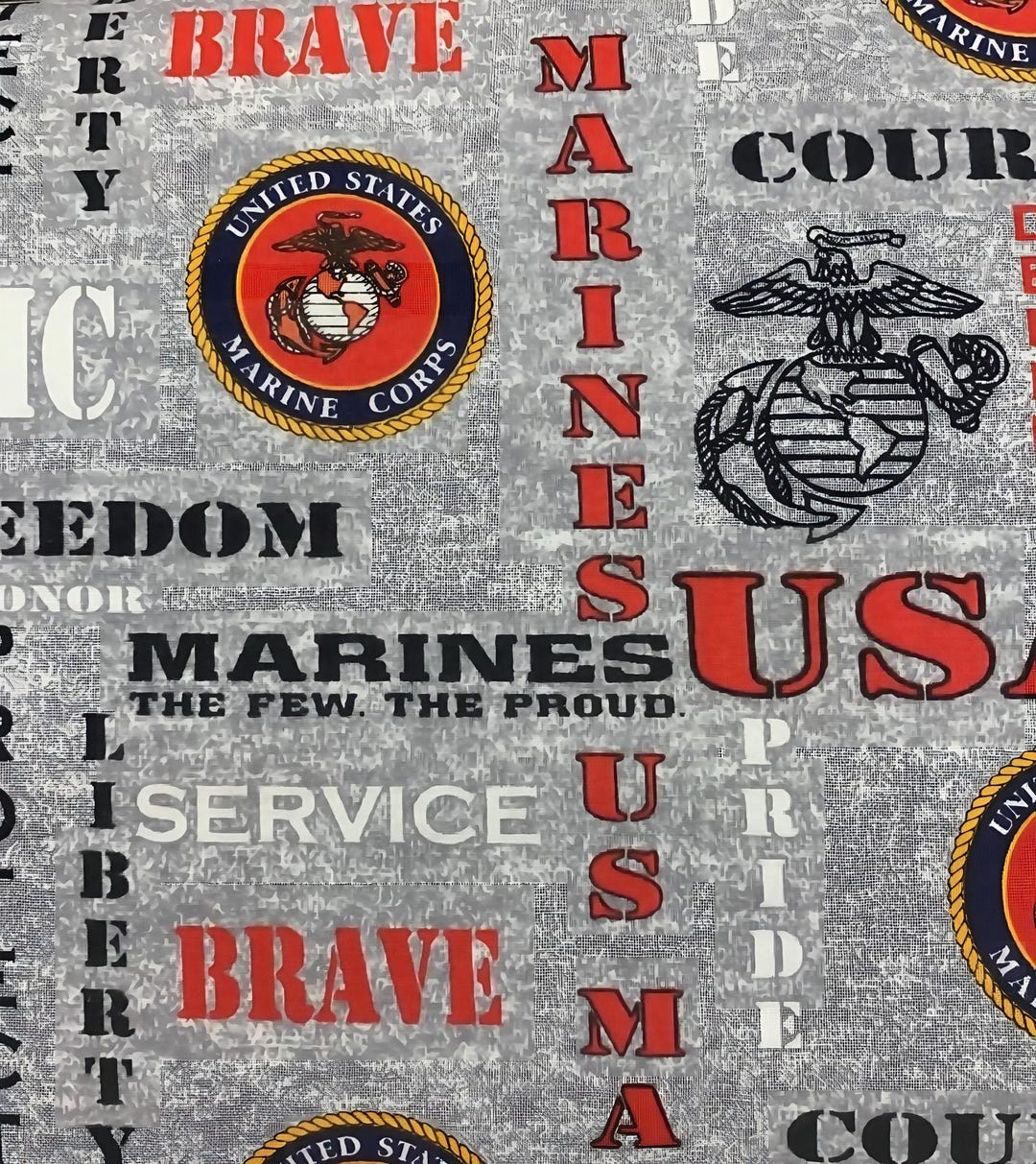 Military USMC Marines on Gray Cotton Fabric - 1/2 Yard - Etsy