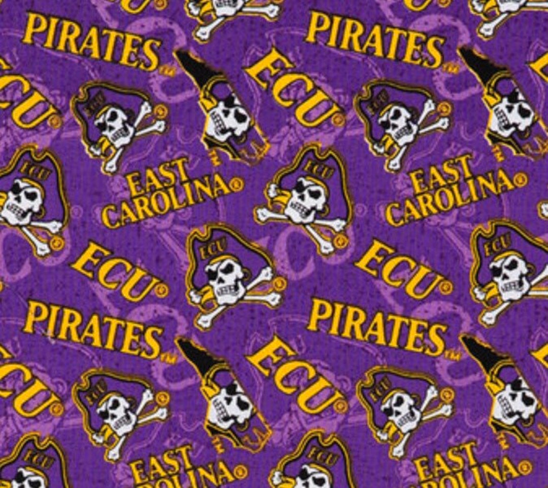 East Carolina University ECU on Purple Cotton Fabric Skull - 1/2 Yard ...