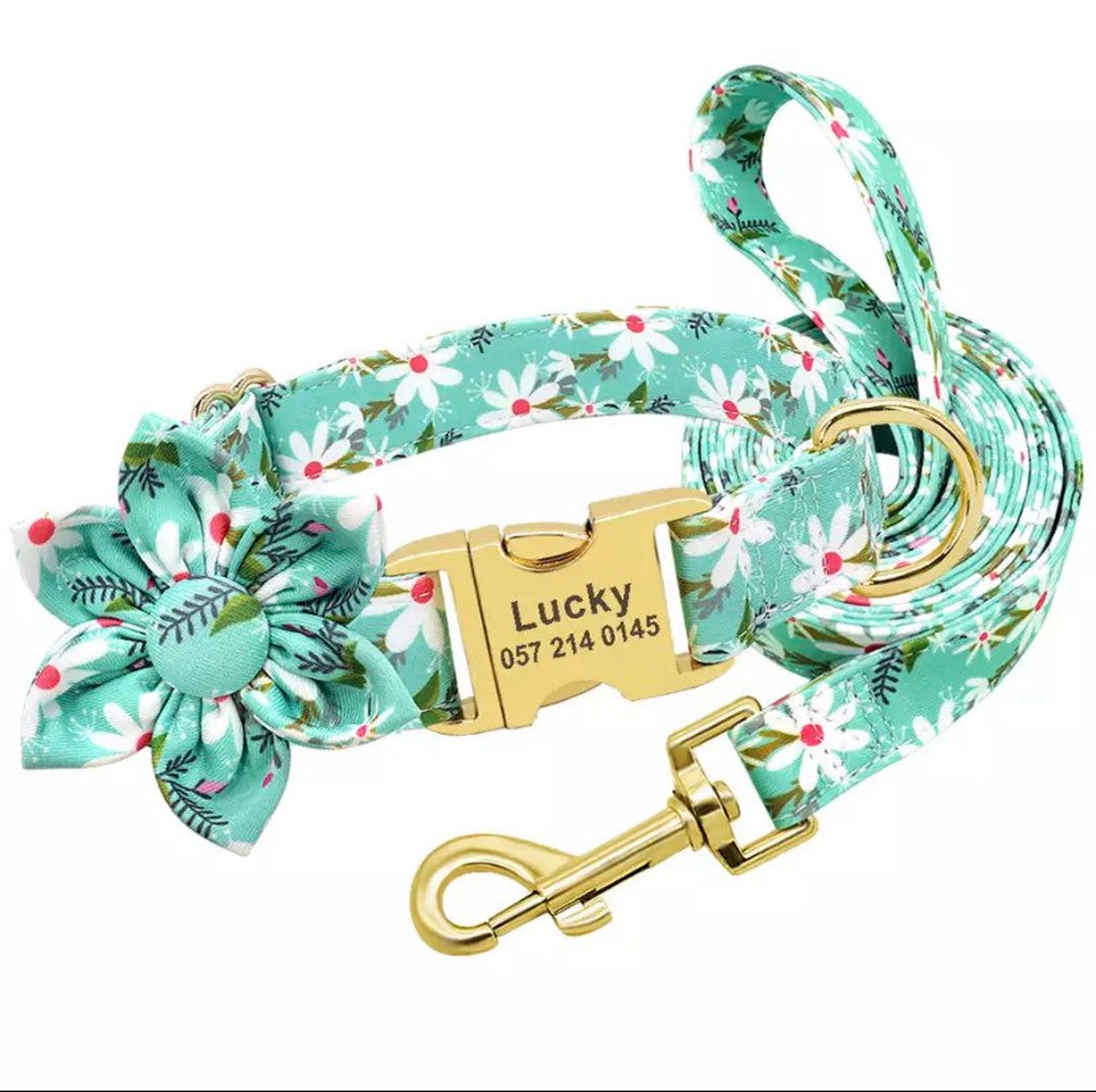 Personalized dog collar tag Floral puppy collar Female cat | Etsy
