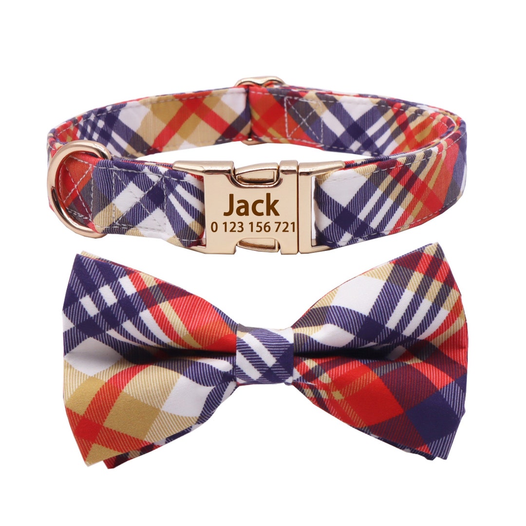 Personalized Dog Collar, Collar Name Tag, Plaid Dog Collar, Adjustable ...