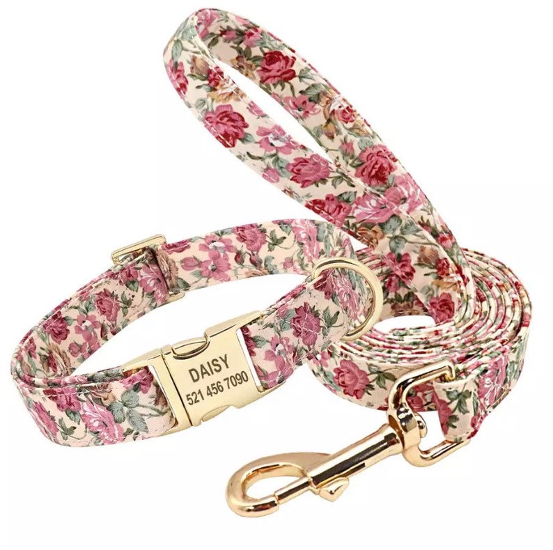 Personalized Dog Harness Leash Girl Dog Collar Pink No Pull - Etsy