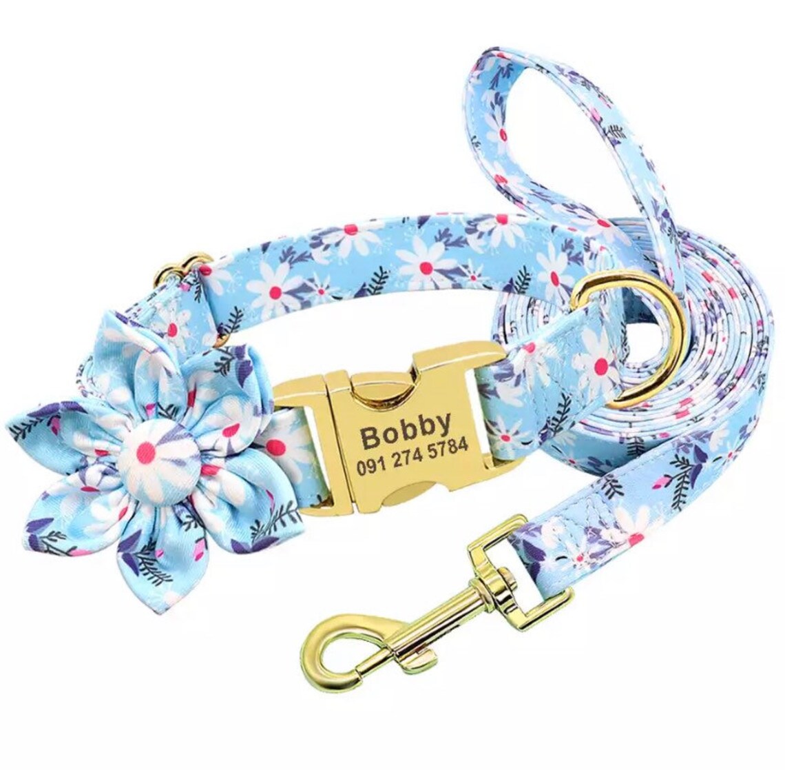 Personalized dog collar tag Floral puppy collar Female cat | Etsy