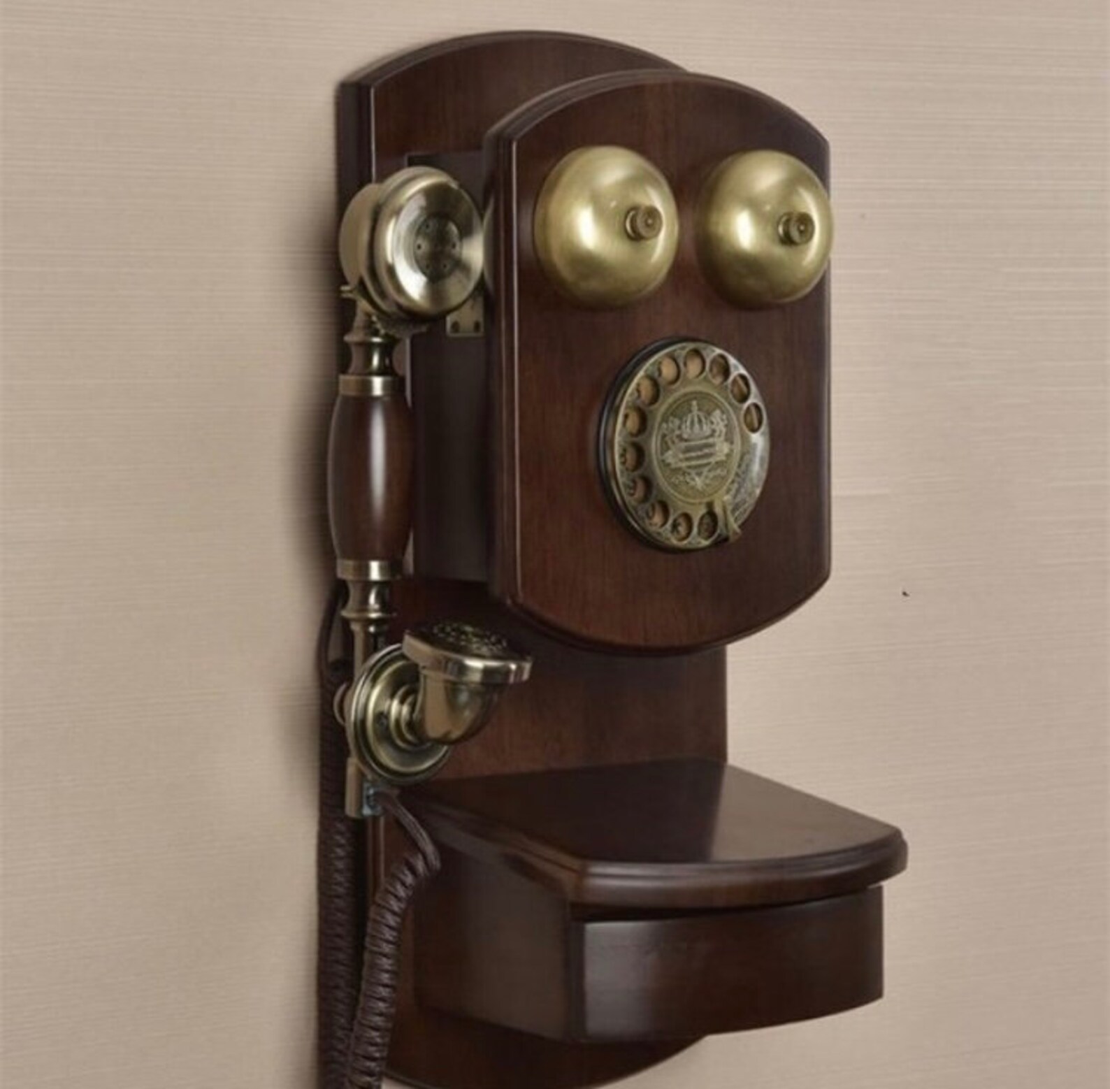 Fashion Solid wood vintage telephone wall-mounted old | Etsy