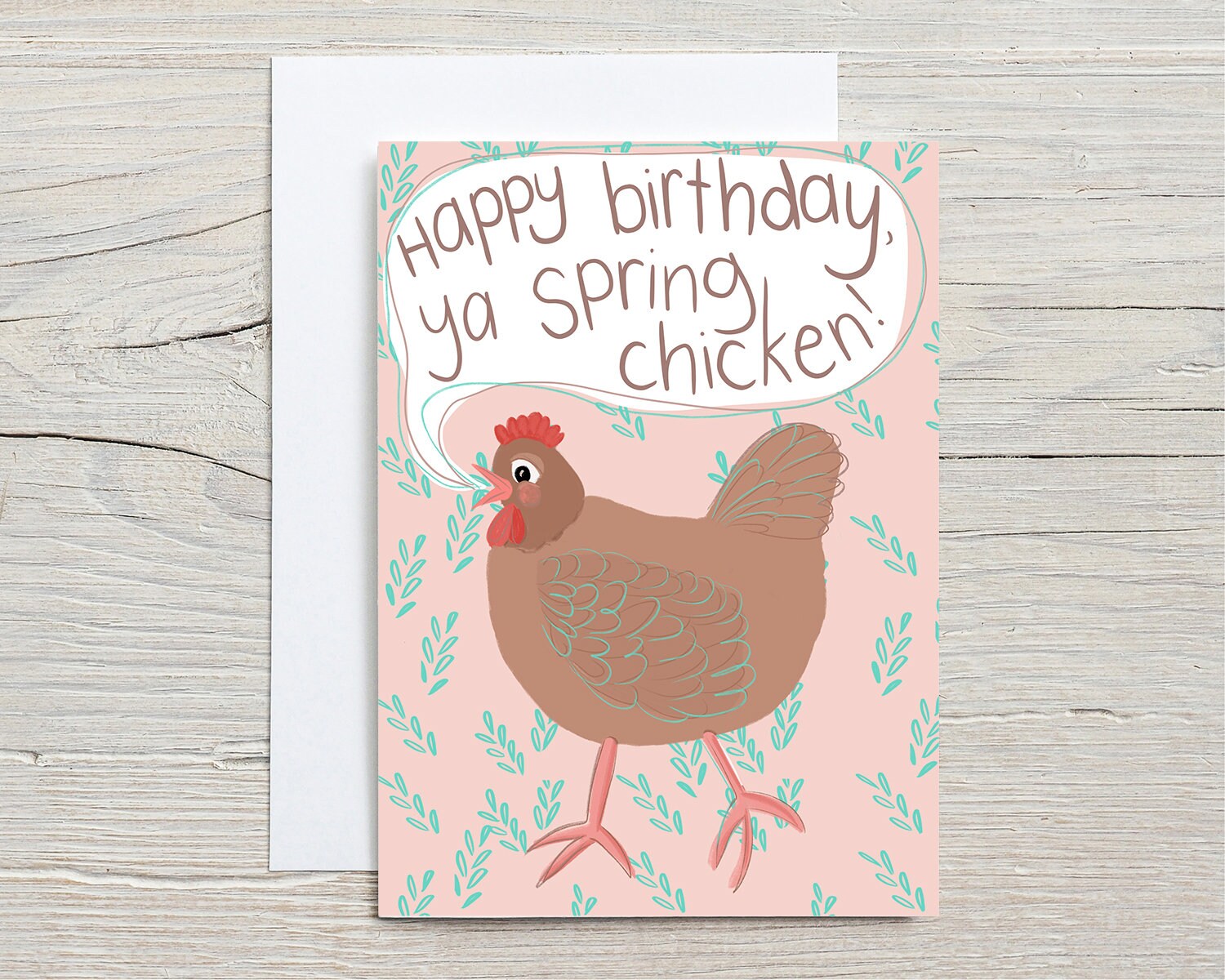 Paper blank happy birthday funny card SPRING CHICKEN greeting card fun ...