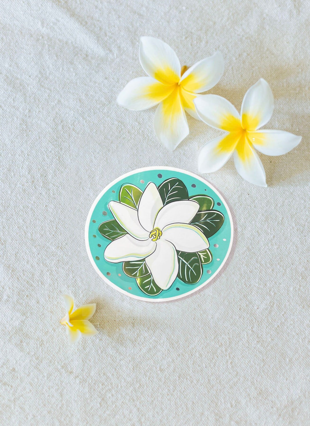 Gardenia Flower Sticker, Waterproof Vinyl With Shiny Bits - Etsy