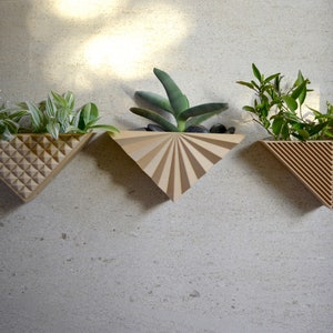 Modern Triangle Set of 3 Wall Planter Natural Wood Finish - Etsy
