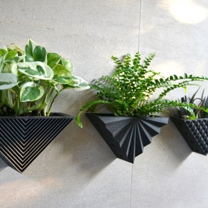 Modern Triangle Black Set of 3 Wall Planter Black Wood Finish - Etsy