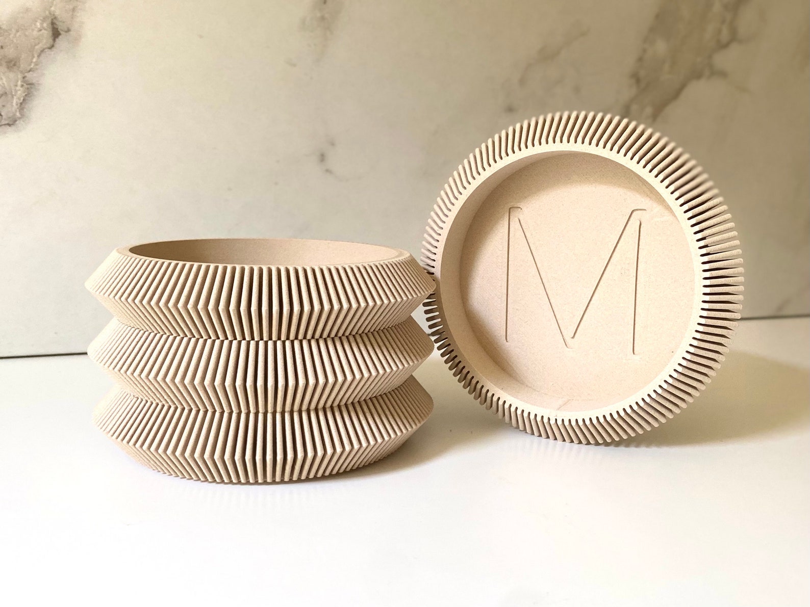 Personalized Monogram stacking PAGODA Coaster Natural Wood Matte Finish ...