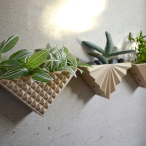 Modern Triangle Set of 3 Wall Planter Natural Wood Finish - Etsy