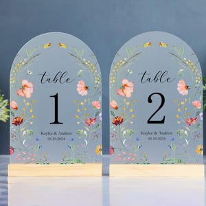 Wildflower Wedding Table Numbers, Frosted Arch Acrylic Table Numbers ...