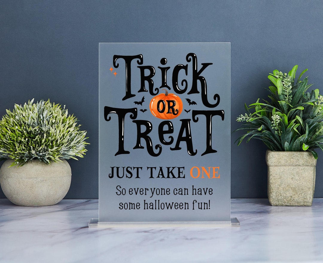 Halloween Trick or Treat Sign, Candy Bowl Sign, Acrylic Sign for Trick ...