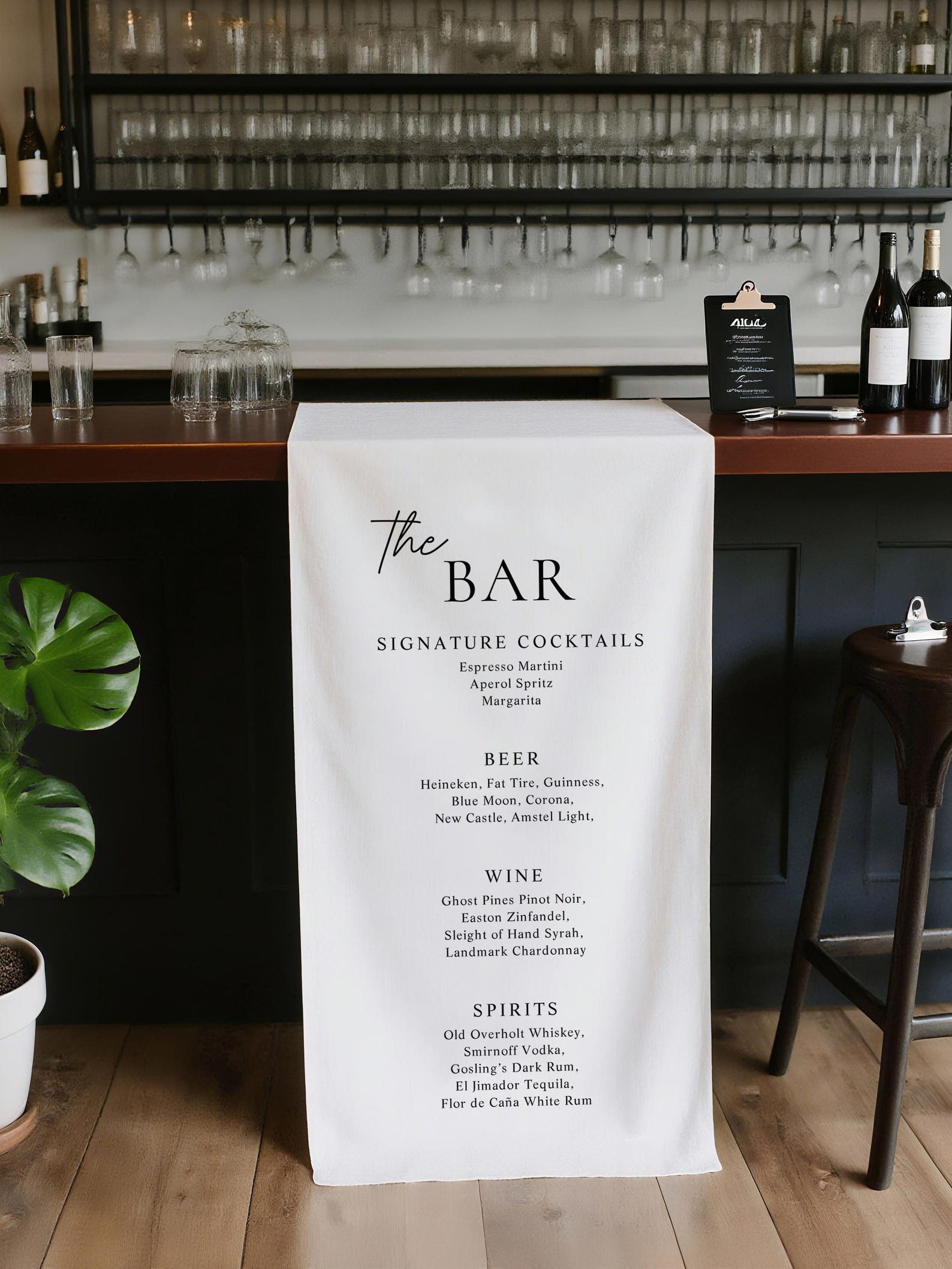 Fabric Bar Sign, Minimalist Wedding Bar Menu, Signature Cocktails Sign ...