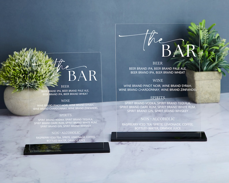Modern Wedding Bar Menu Sign, the Bar Sign, Minimalist Bar Menu Wedding ...