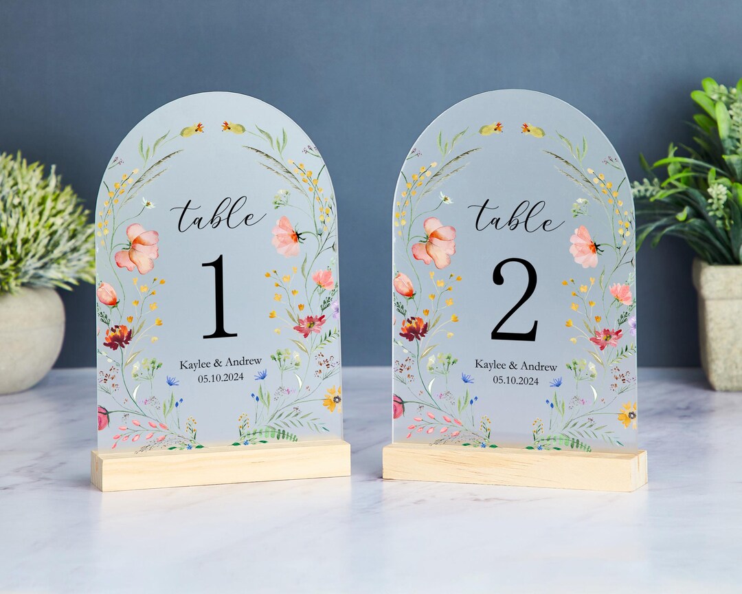 Wildflower Wedding Table Numbers, Frosted Arch Acrylic Table Numbers ...