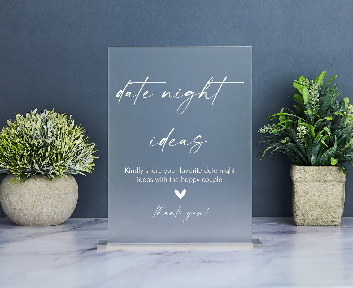 Modern Date Night Ideas Sign, Minimalist Bridal Shower Game Sign ...