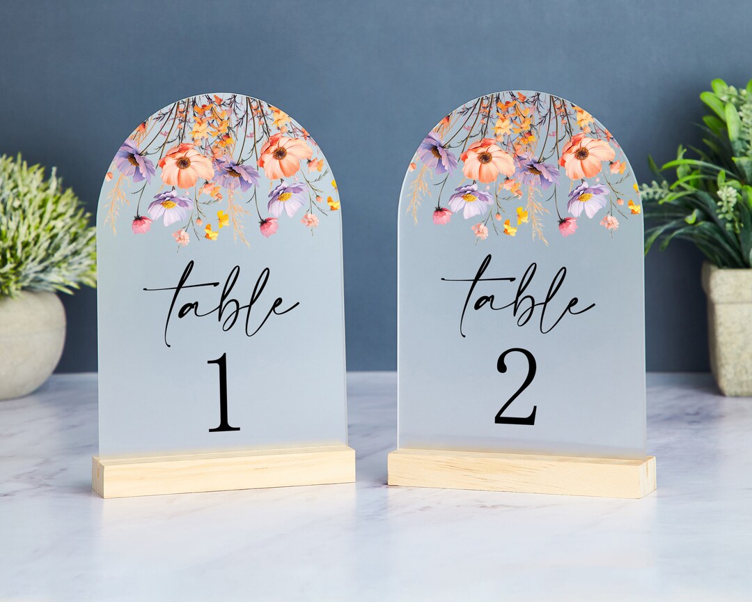 Wildflower Wedding Table Numbers, Frosted Acrylic Table Numbers, Arch ...