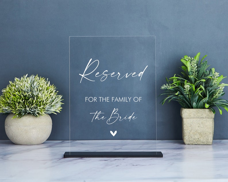 Reserved Brides Family Table Sign, Reserved Seat Sign, Acrylic Wedding ...