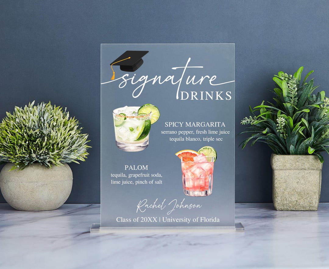 Graduation Signature Drink Sign, Grad Signature Cocktail Sign, Bar Menu ...