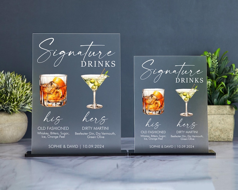 His and Hers Signature Drinks Sign, Signature Cocktail Sign, Wedding ...