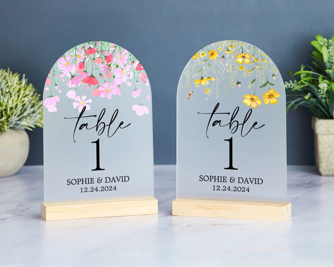 Watercolor Flowers Wedding Table Numbers, Frosted Acrylic Table Numbers ...