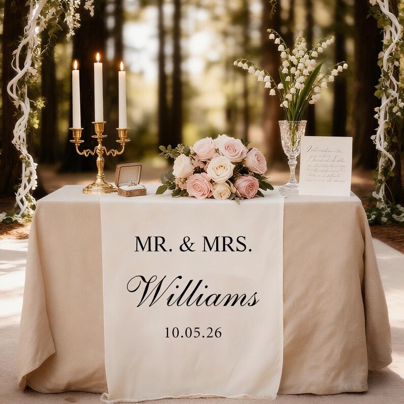 Wedding Table Runner, Fabric Welcome Banner, Personalized Ceremony Sign ...