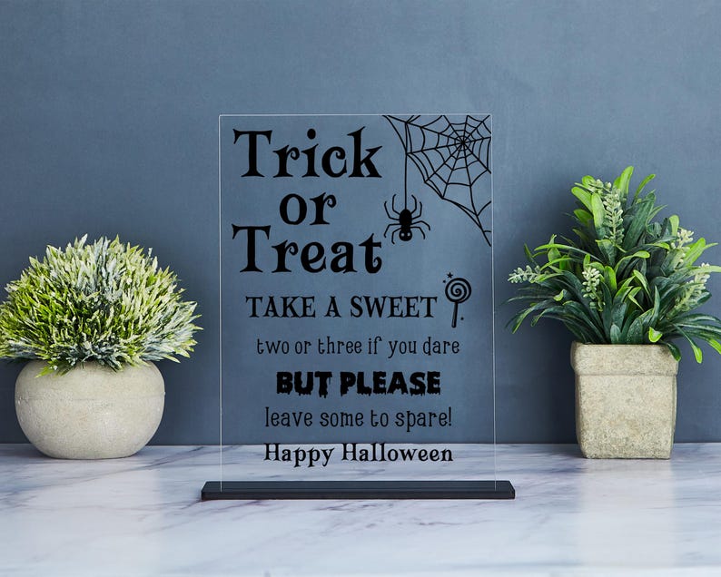 Trick or Treat Sign, Halloween Candy Bowl Sign, Porch Door Candy ...