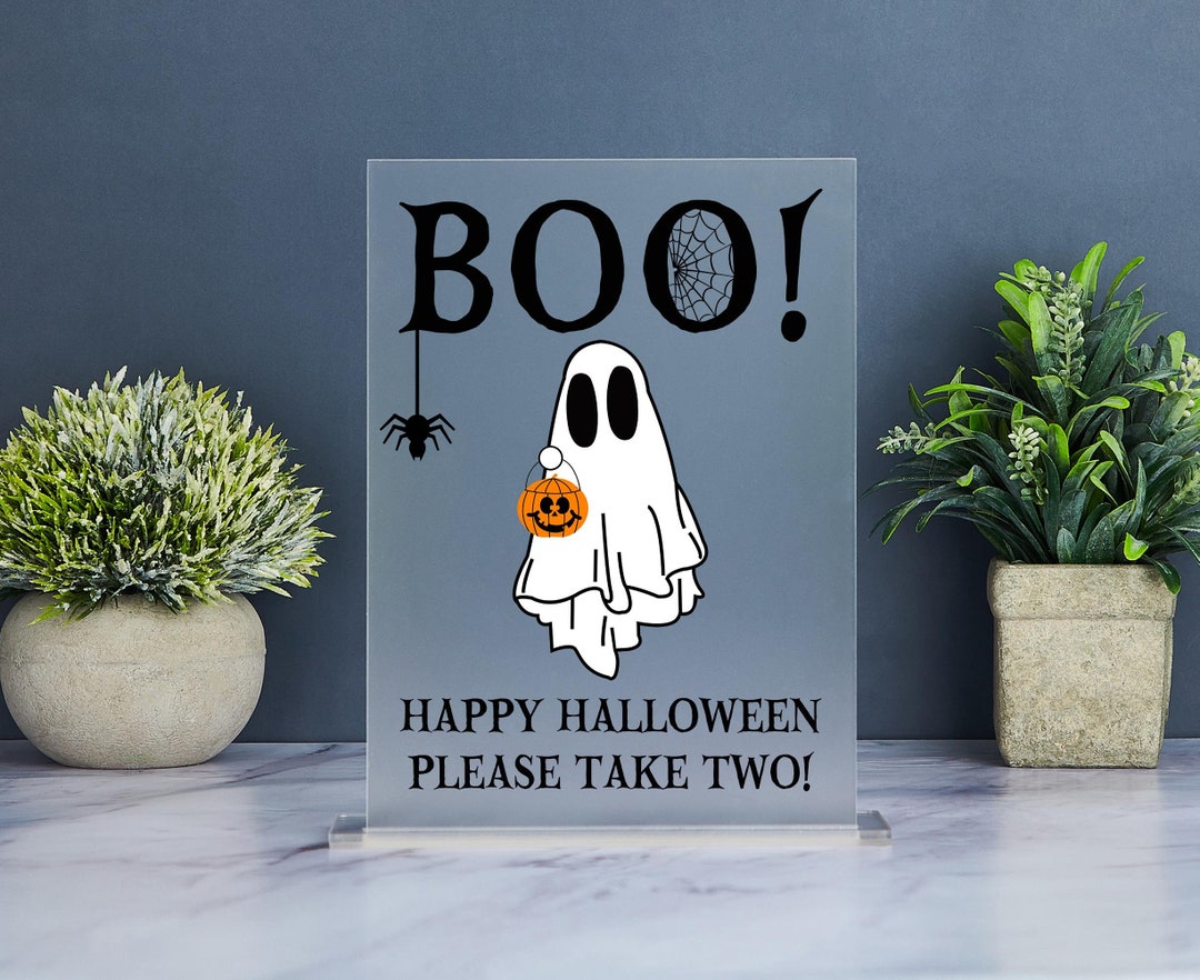 Trick or Treat Sign, Hey Boo Please Take Two Sign, Halloween Candy Bowl ...