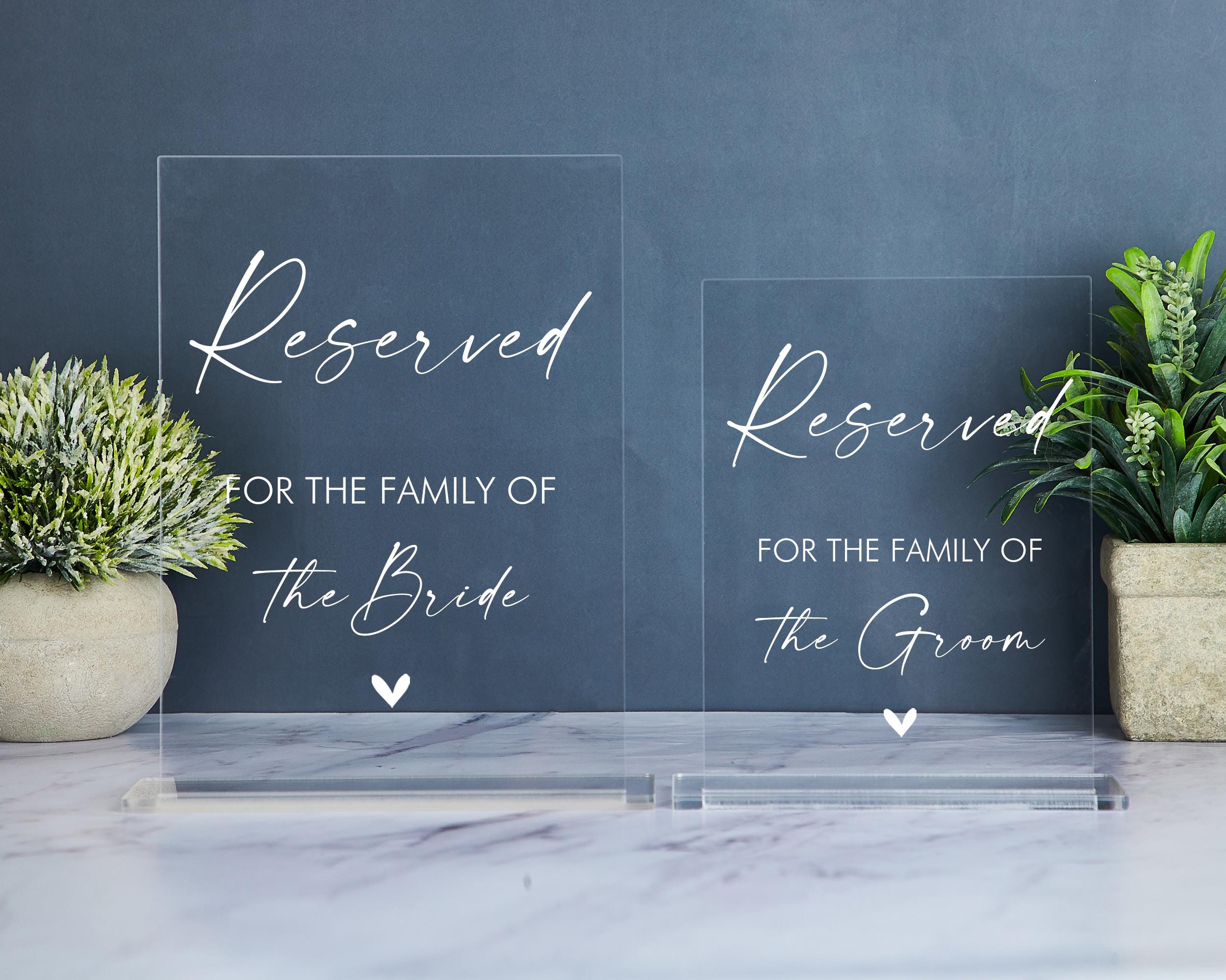 Reserved Brides Family Table Sign, Reserved Seat Sign, Acrylic Wedding ...