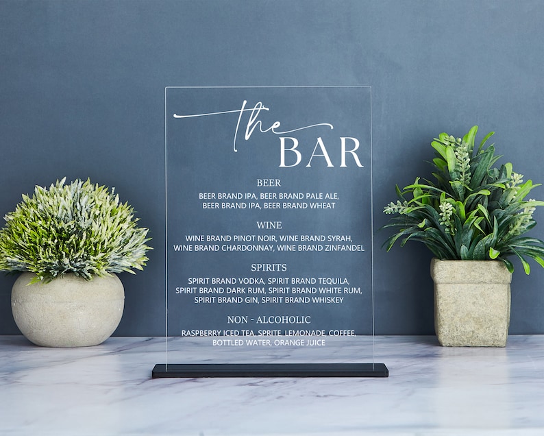Modern Wedding Bar Menu Sign, the Bar Sign, Minimalist Bar Menu Wedding ...