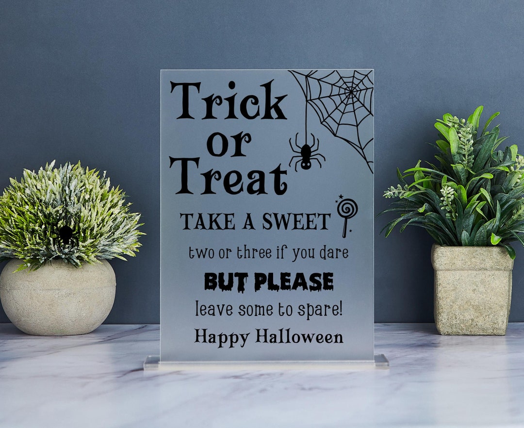 Trick or Treat Sign, Halloween Candy Bowl Sign, Porch Door Candy ...