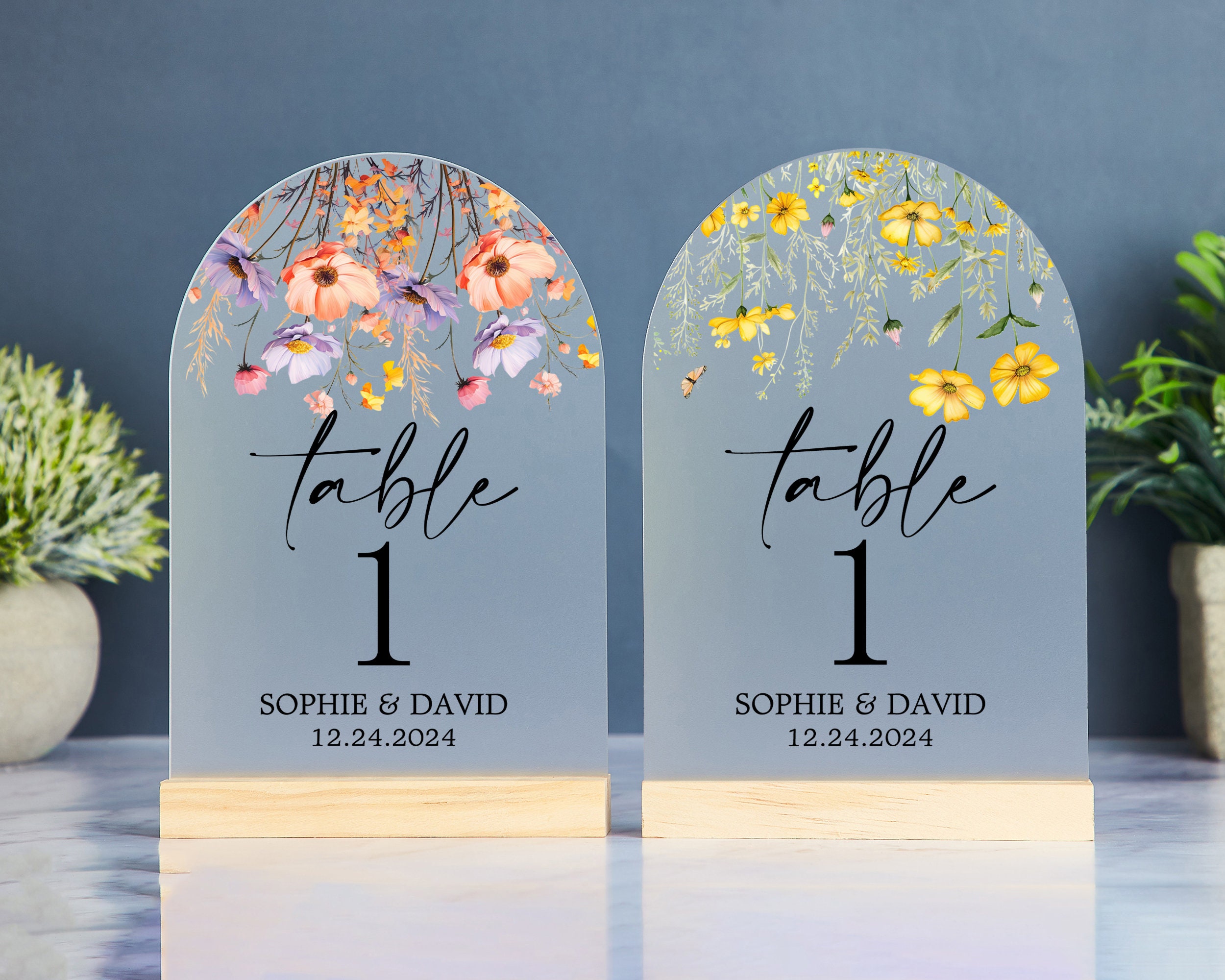 Watercolor Flowers Wedding Table Numbers, Frosted Acrylic Table Numbers ...