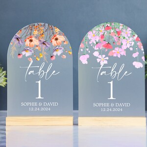 Watercolor Flowers Wedding Table Numbers, Frosted Acrylic Table Numbers ...