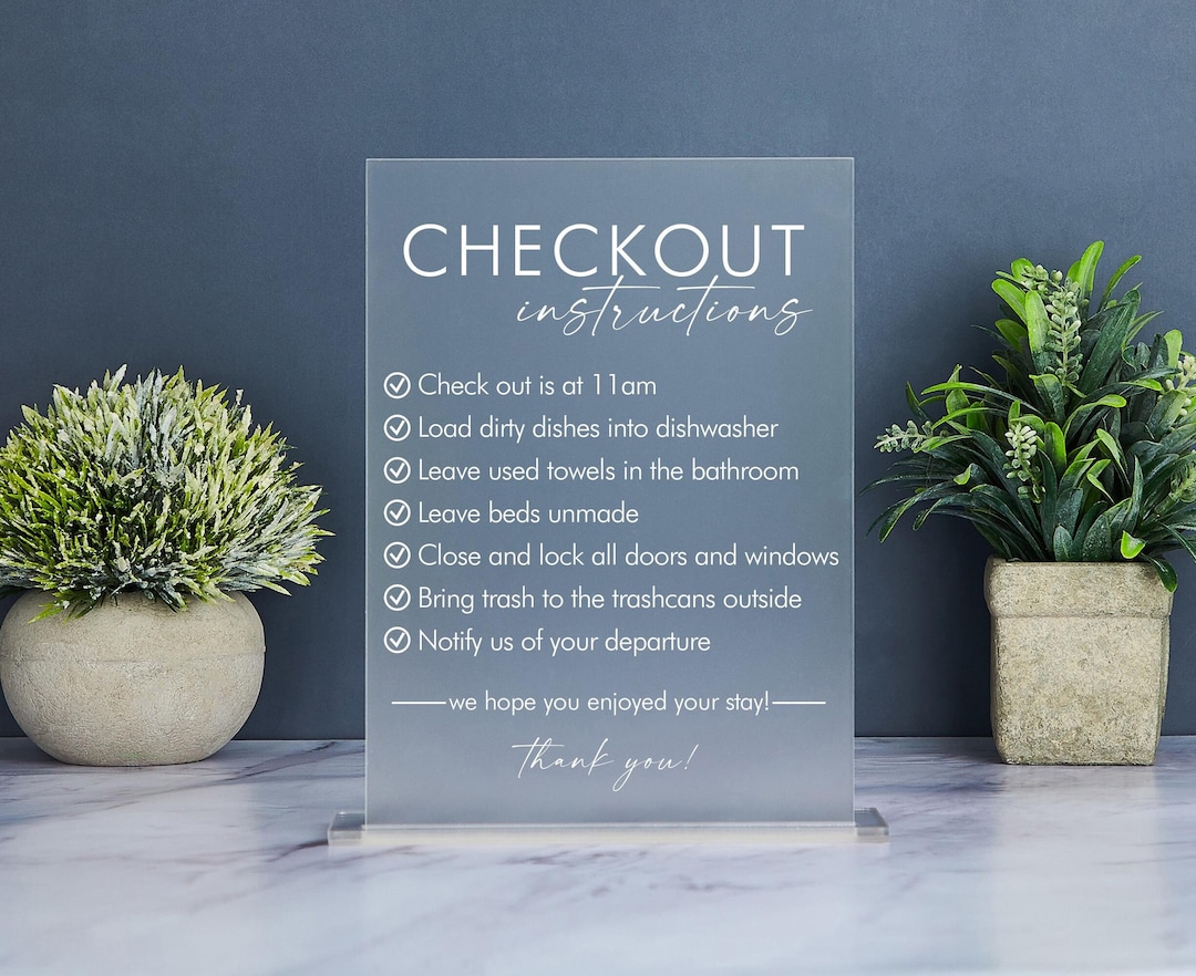Acrylic Checkout Instructions Sign for Airbnb, Vrbo, Office, Vacation ...