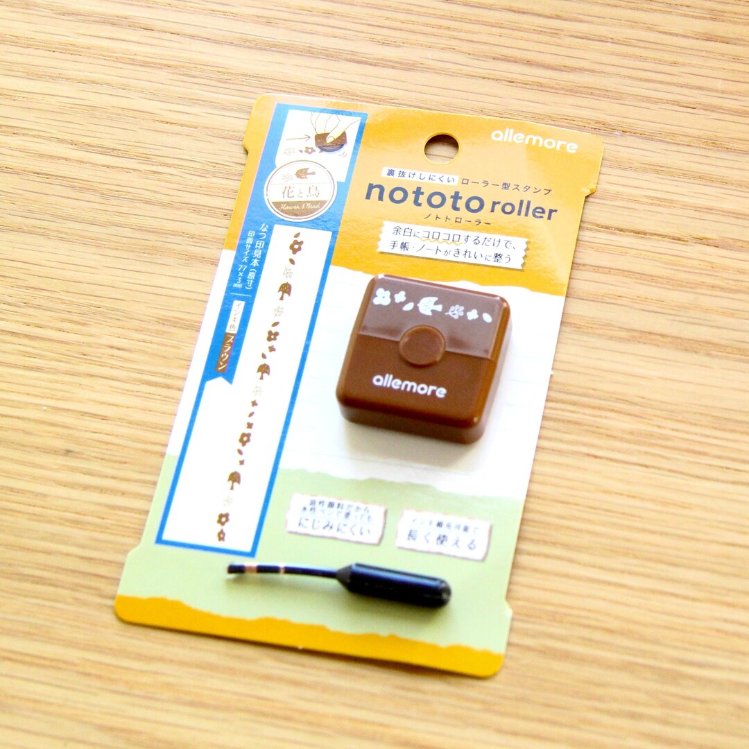 Shachihata Allemore Nototo Pre-inked Roller Stamp Flower and Bird brown ...