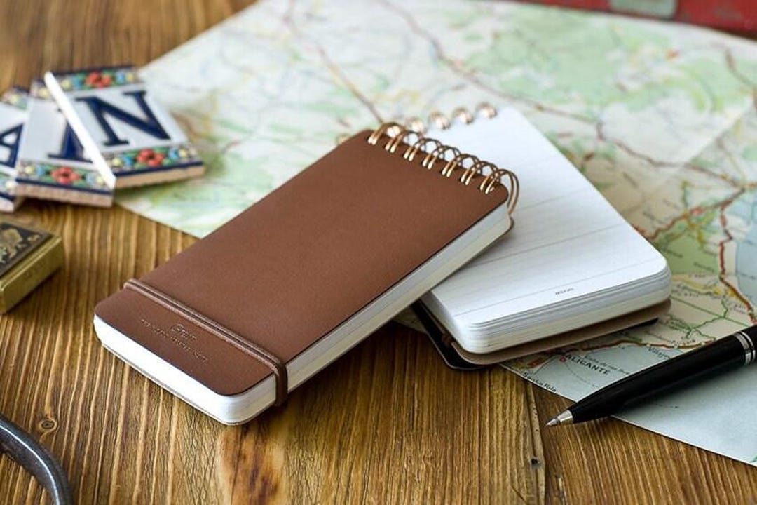 Midori Grain Leather Notepad, pocket-size memo pad, ruled and blank ...