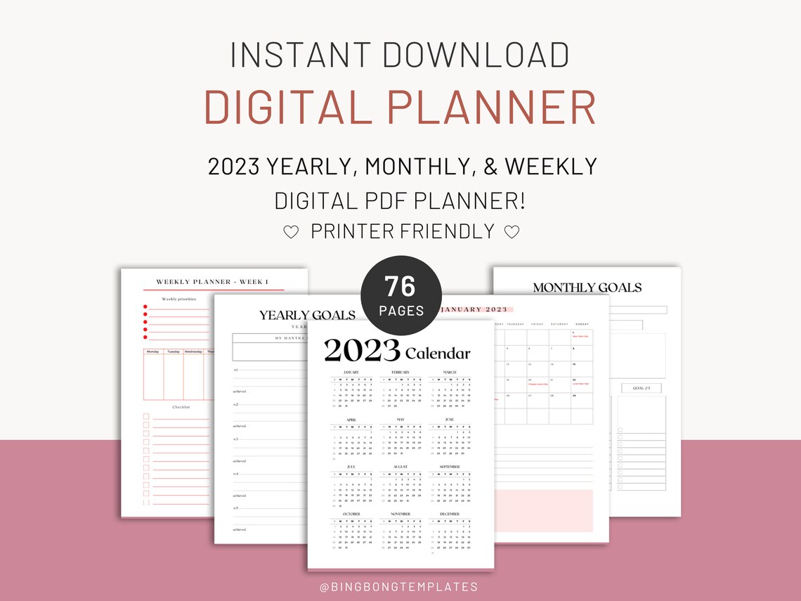 INSTANT DOWNLOAD Digital 2023 Yearly Weekly Planner Monthly - Etsy