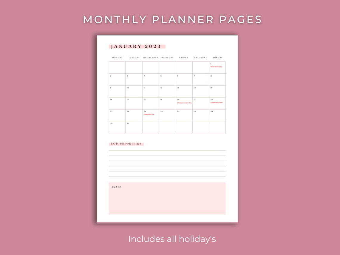 INSTANT DOWNLOAD Digital 2023 Yearly Weekly Planner Monthly - Etsy