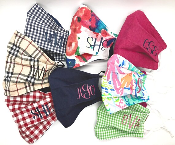 Monogrammed Face Masks Washable Preppy Handmade Ready | Etsy