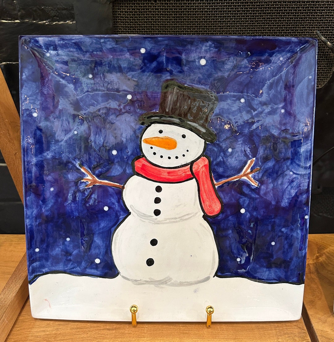 Hand-painted Ceramic Snowman Plate - Etsy