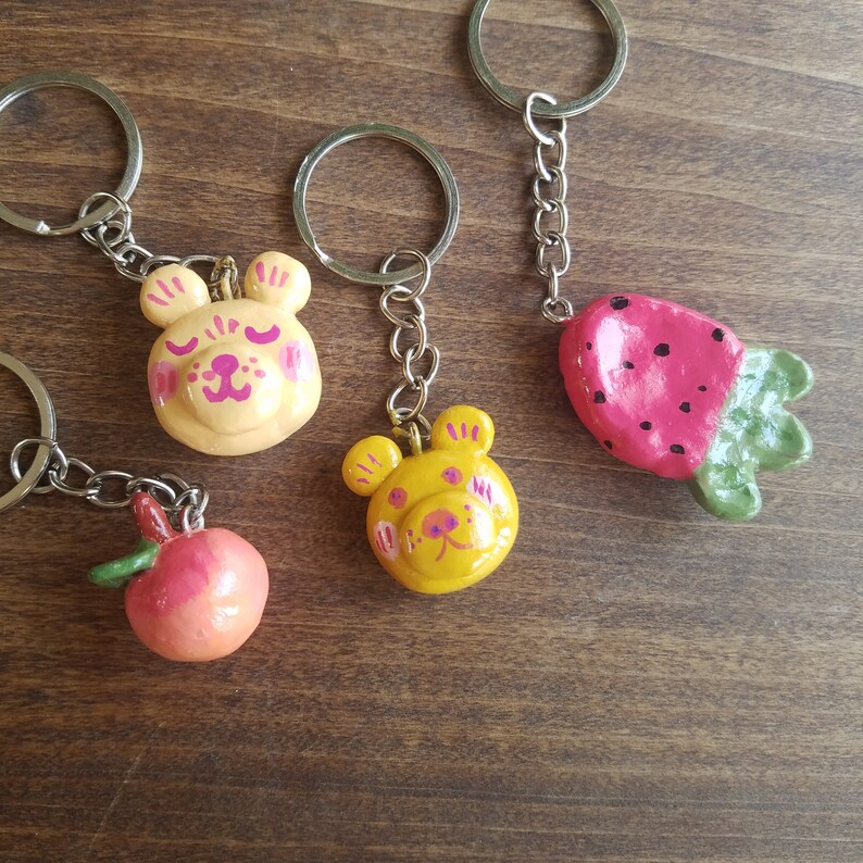 Assorted Cute Clay Keychains Bear Strawberry and Peach - Etsy