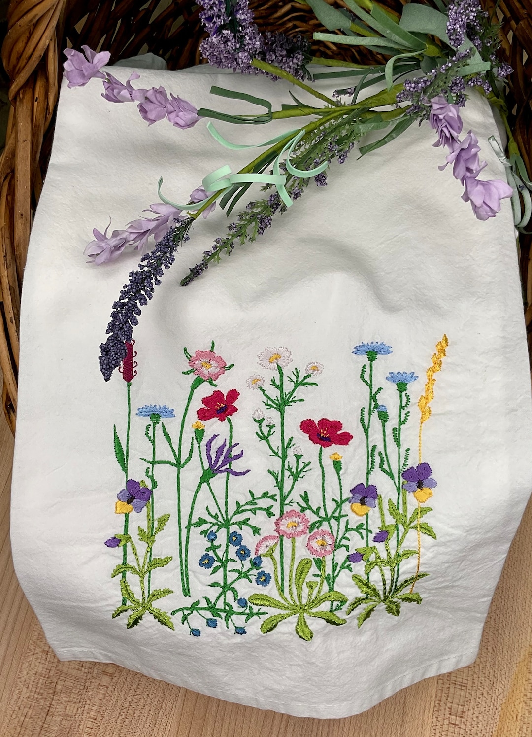 Tea Towel*wildflower*embroidered*flowers*hand Towel*flowers Tea Towel ...