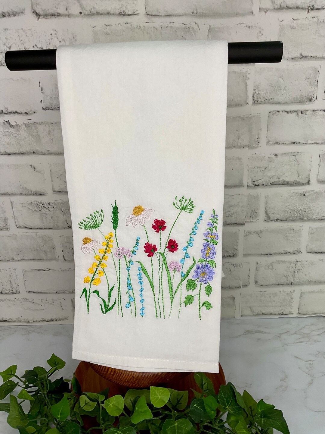 Embroidered Wildflower Tea Towel: Meadow Flower Kitchen Decor - Etsy