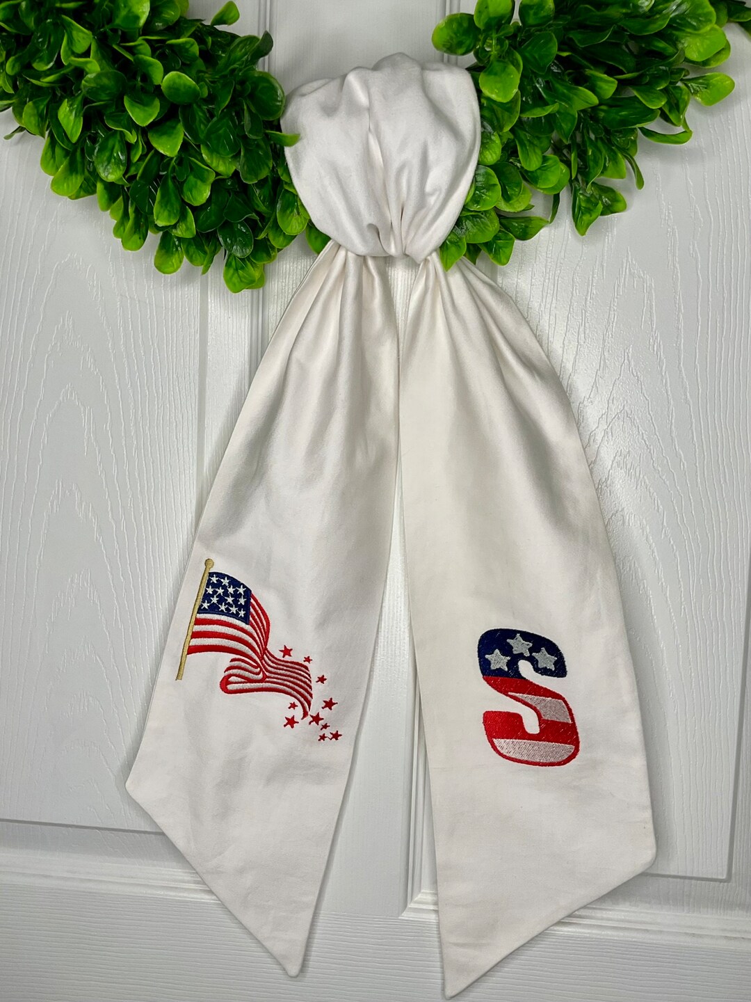 Embroidered Patriotic Wreath Sash: American Flag, Monogrammed 4th of ...