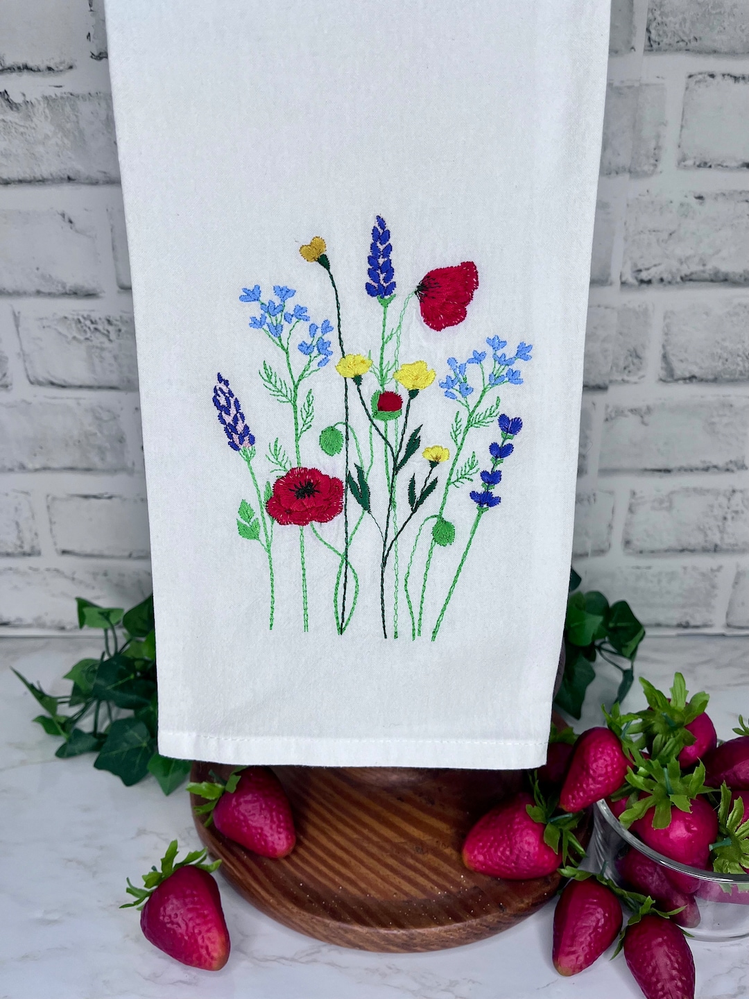TEA TOWEL WILDFLOWER* Poppies*embroidered*hand Towel*flowers*tea Towel ...