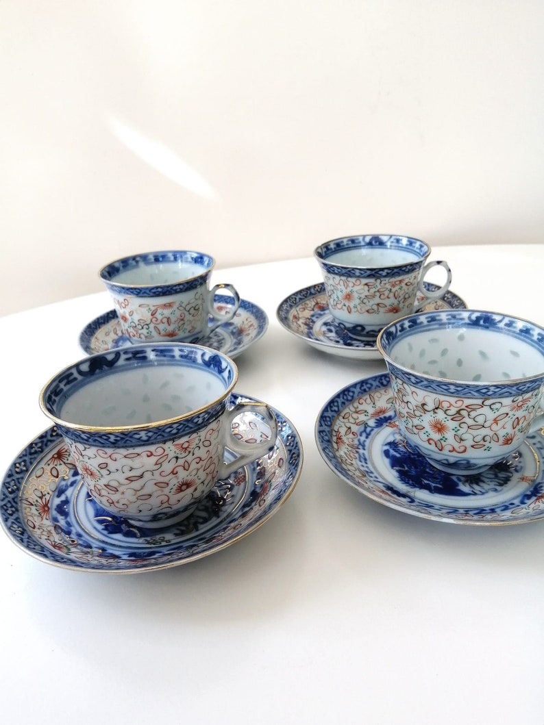 Set of 4 Chinese Rice Porcelain Vintage Coffee Cups Oriental | Etsy