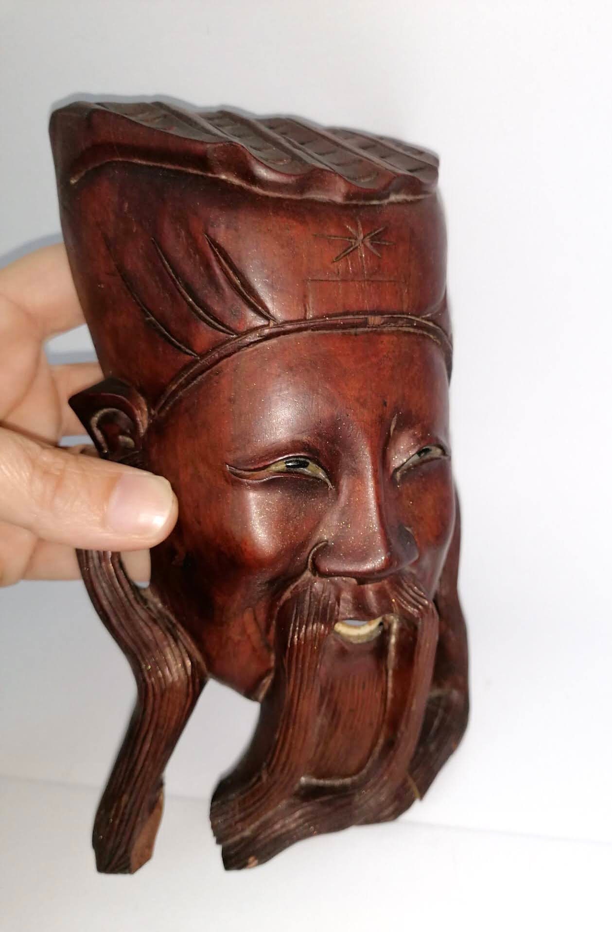 Vintage Traditional Chinese Mask Exquisite Carved Wall Art Rosewood ...