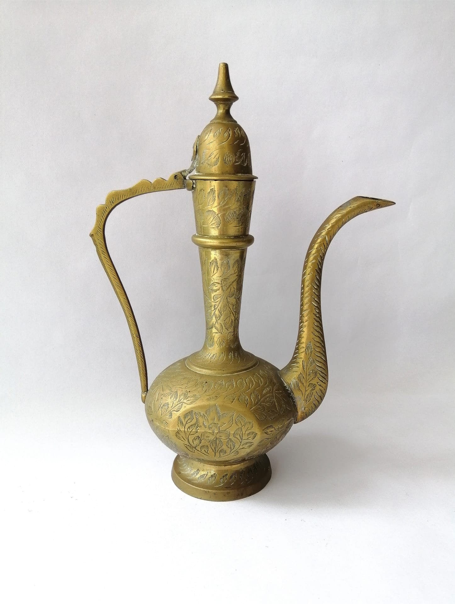 Vintage Brass Aftaba Ewer or Pitcher With Etching, Vintage Jug From ...